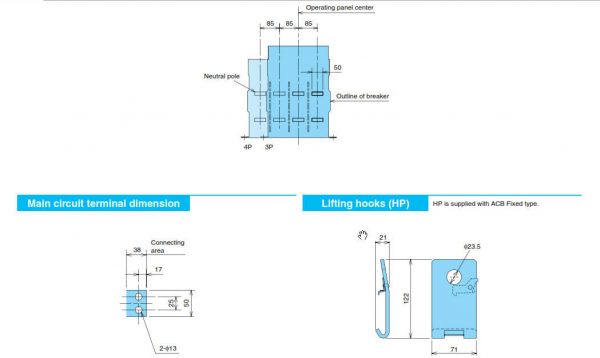 Máy cắt ACB AE1600-SW 3P 1600A 65kA loại cố định Mitsubishi