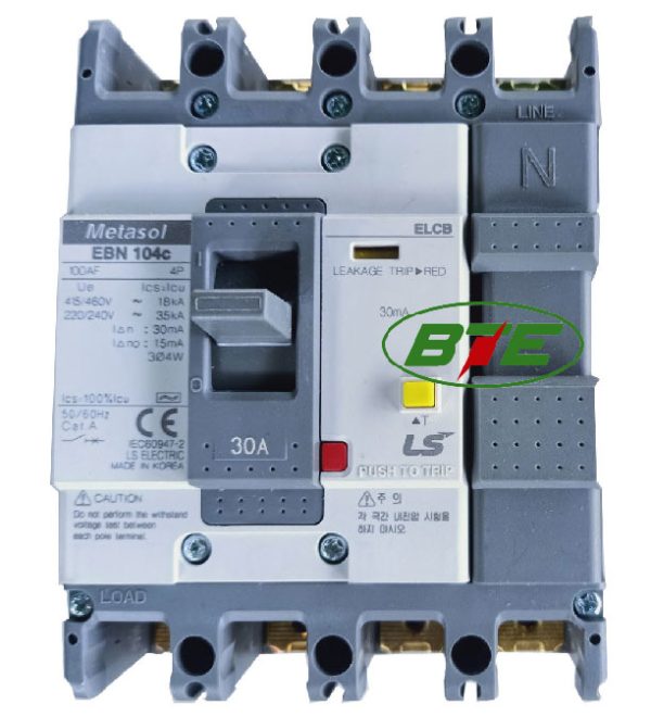 Aptomat ELCB EBN104c 4P 30A 30mA và 100/200/500mA 18kA LS