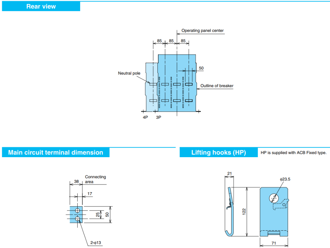 Máy cắt ACB AE1000-SW 3P 1000A 65kA loại cố định Mitsubishi