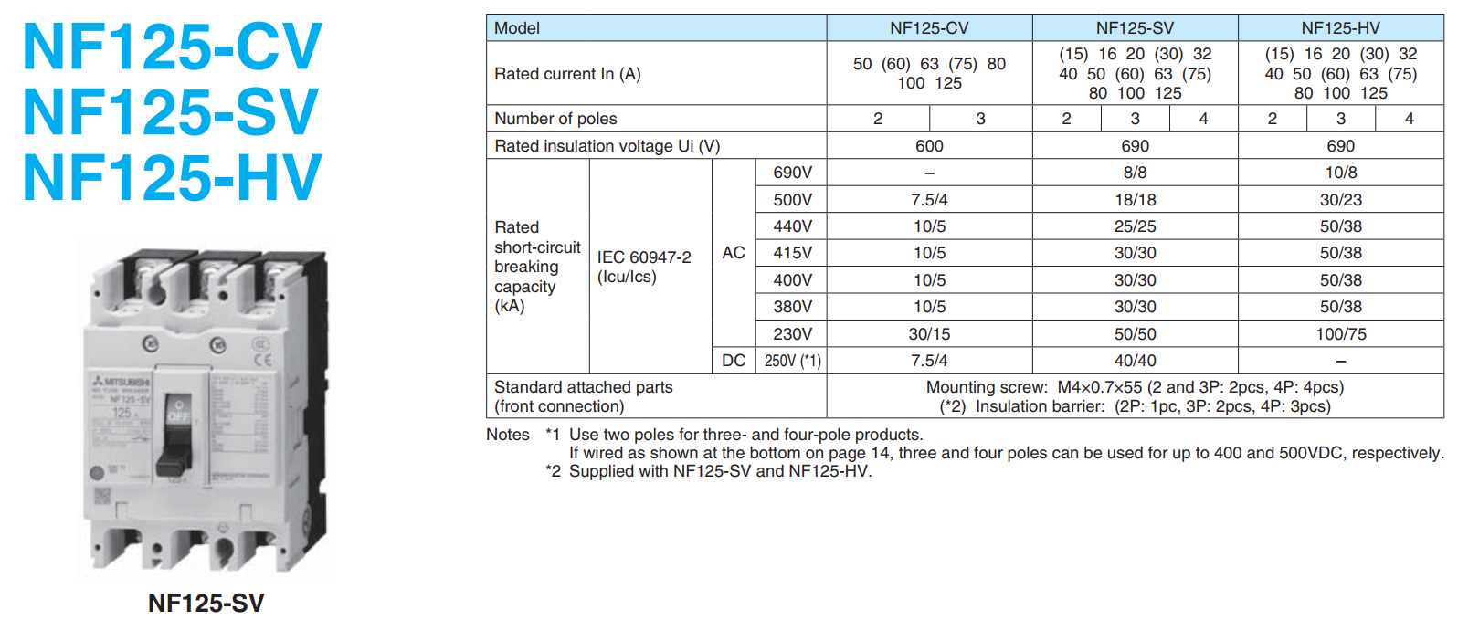 Aptomat MCCB NF125-HV 4P 125A 50kA Mitsubishi